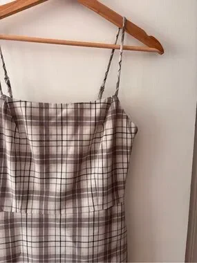 Wilfred | Dresses | Aritzia Plaid Spaghetti Strap Dress In Browngray ...